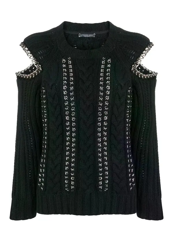Alexander McQueen Chain Detail Cold Shoulder Sweater - Black