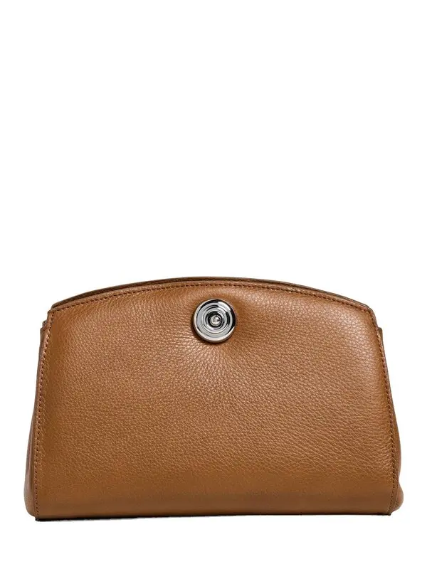 LIFFNER Pushlock Clutch In Calfskin - Saddle Brown Silver Hardware