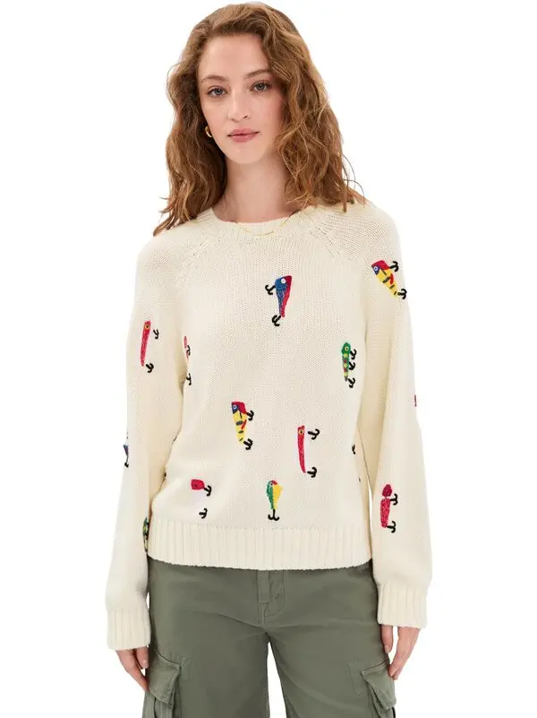MOTHER The Raglan Pullover With Embroidered Embellishments - Catch Of The Day