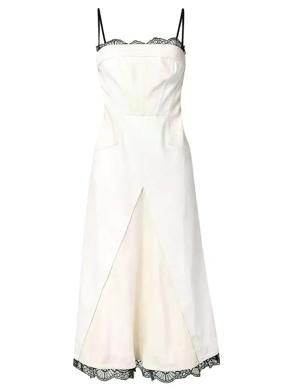 Alexander McQueen Scalloped Lace Denim Midi Dress - Neutrals