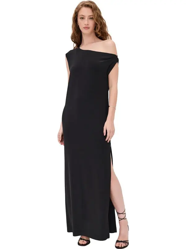 Norma Kamali Off-shoulder Maxi Dress With Thigh-high Slit - Black