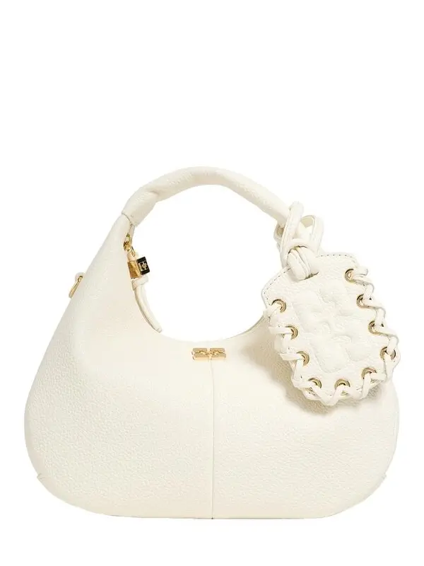 GANNI Mini Grained Hobo Bag With Logo Charm - Egret
