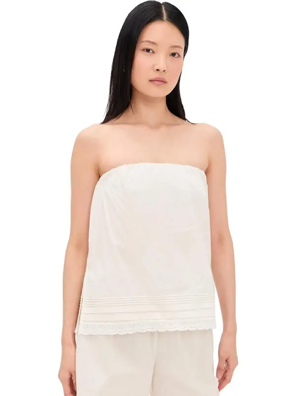 Faithfull The Brand Filomena Strapless Poplin Top With Eyelet Trim - Fiore Lace White