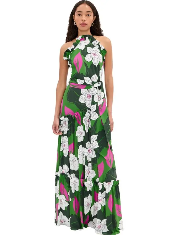 Borgo De Nor Tatiana Floral Print Halter Neck Maxi Dress - Obscura