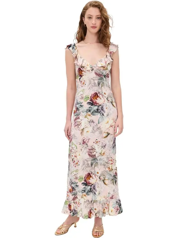 Alice + Olivia Gemma Ruffle Maxi Dress - Sweet Peony