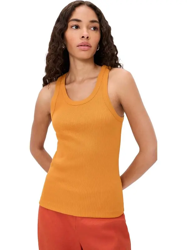 Vince Ribbed Scoop Neck Tank - Clementine