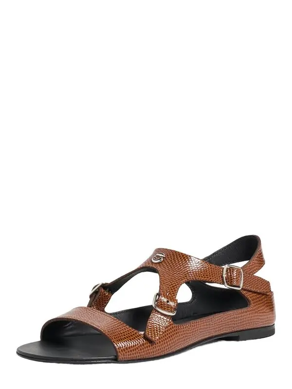 Coperni Lizard-embossed Leather Sandals With Buckle Detail - Brown Camel
