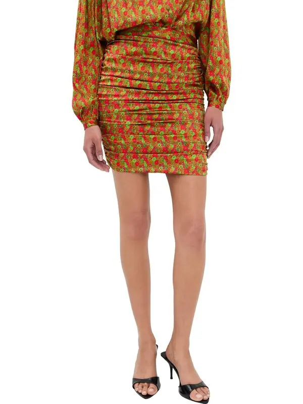 Françoise Floral Ruched Silk Mini Skirt - Floral Red