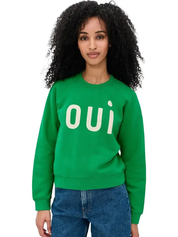 Clare V. Oui" Lettering Crewneck Sweatshirt - Green