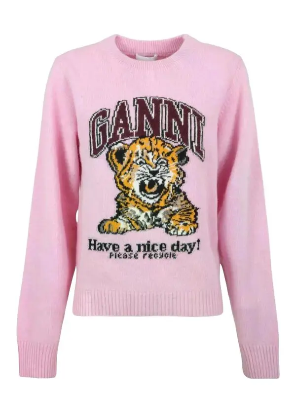 GANNI Graphic Intarsia Wool Knit - Pink