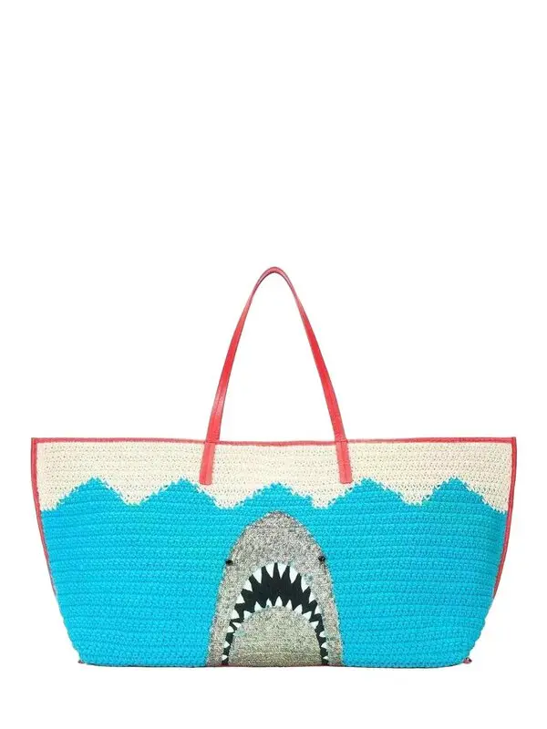 Staud Sequin Embellished Crochet Tote Bag - Blue