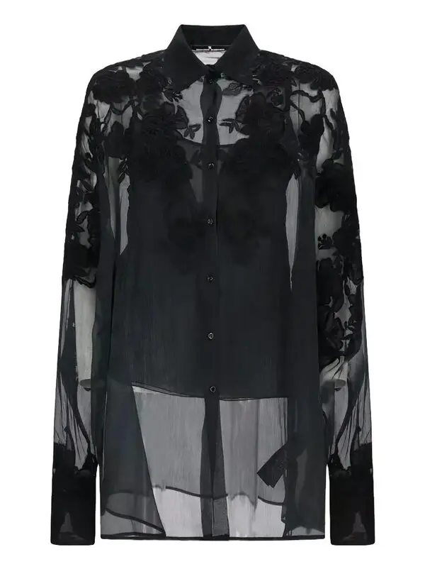 Ermanno Scervino Embroidered Sheer Shirt - Black