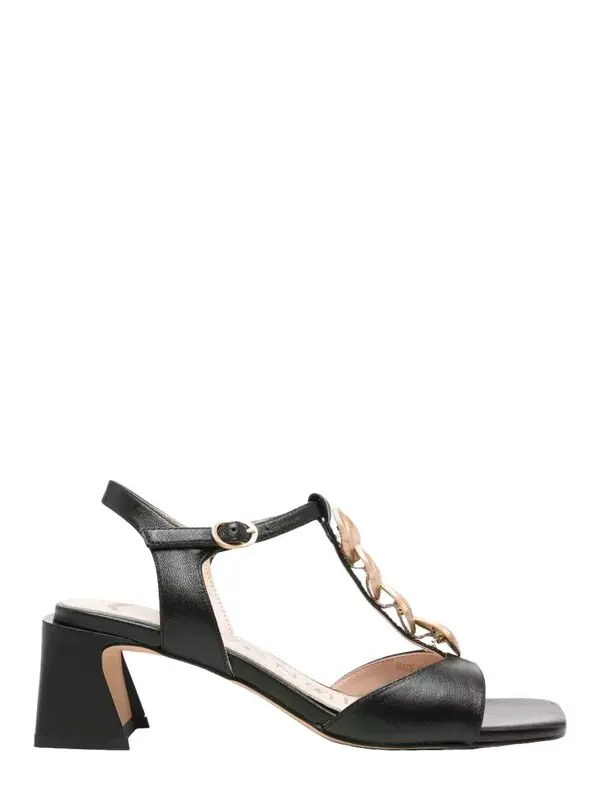 CAFÈNOIR Chain Detail Leather Sandals - Black