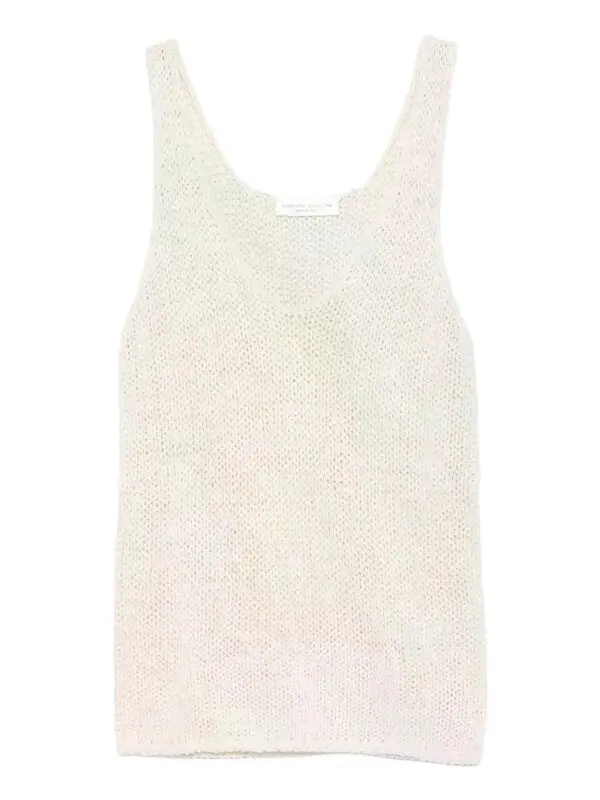 ROBERTO COLLINA Open-knit V-neck Sleeveless Top - Neutrals
