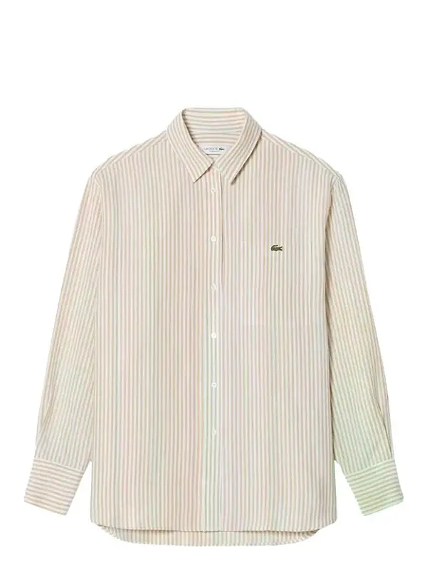 Lacoste Striped Logo Patch Shirt - Neutrals