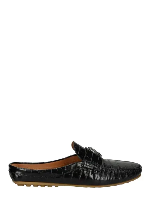 Roberto Cavalli Crocodile-effect Mules With Silver-tone Logo Plaque - Black