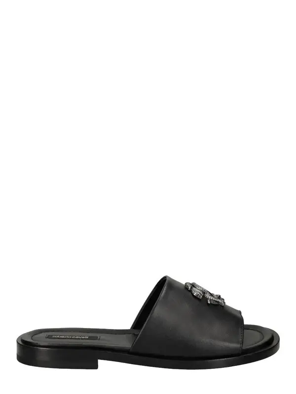Roberto Cavalli Monogram-appliqué Flat Sandals - Black