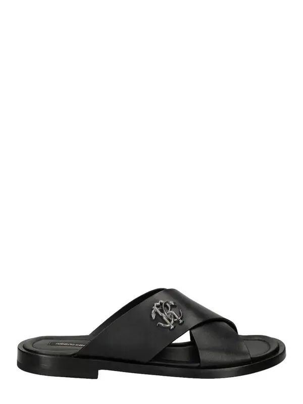 Roberto Cavalli Mirror Snake Flat Sandals - Black