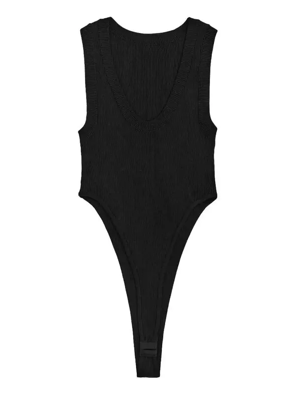 Bevza Ribbed Knit High-leg Bodysuit - Black