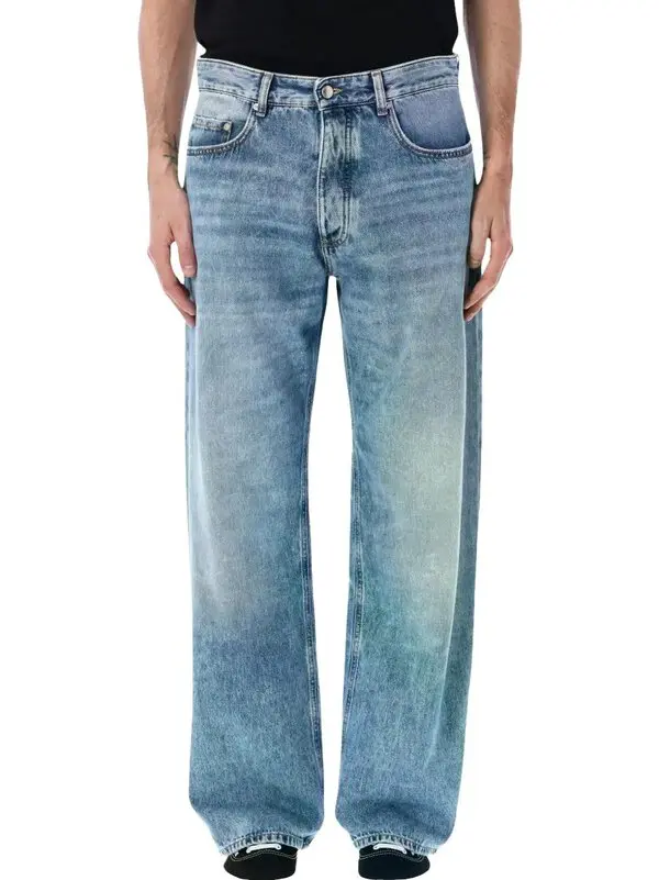 ICON DENIM LOS ANGELES Star-embroidered Washed Jeans - Blue