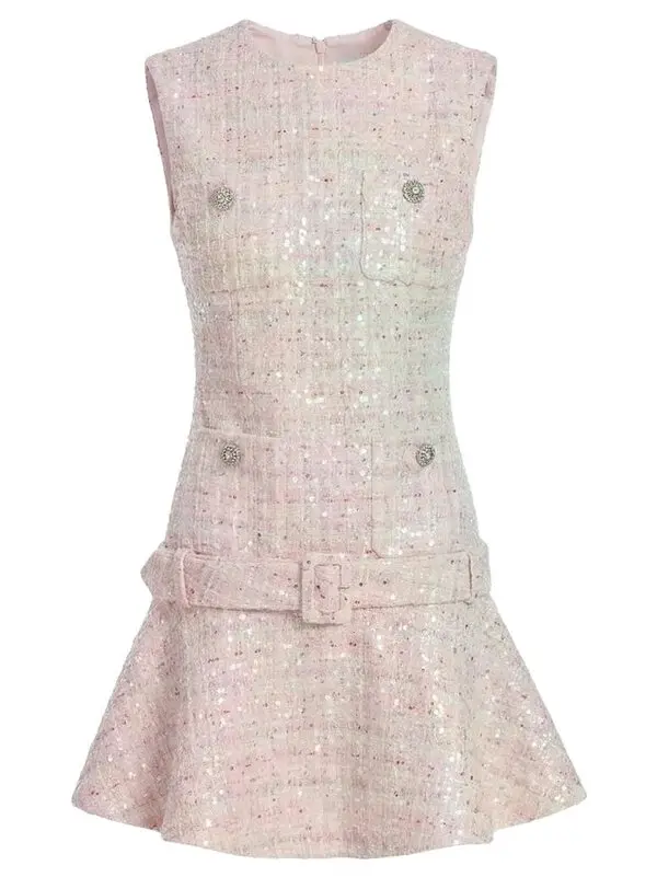 SELF-PORTRAIT Sequin-embellished Tweed Mini Dress - Pink