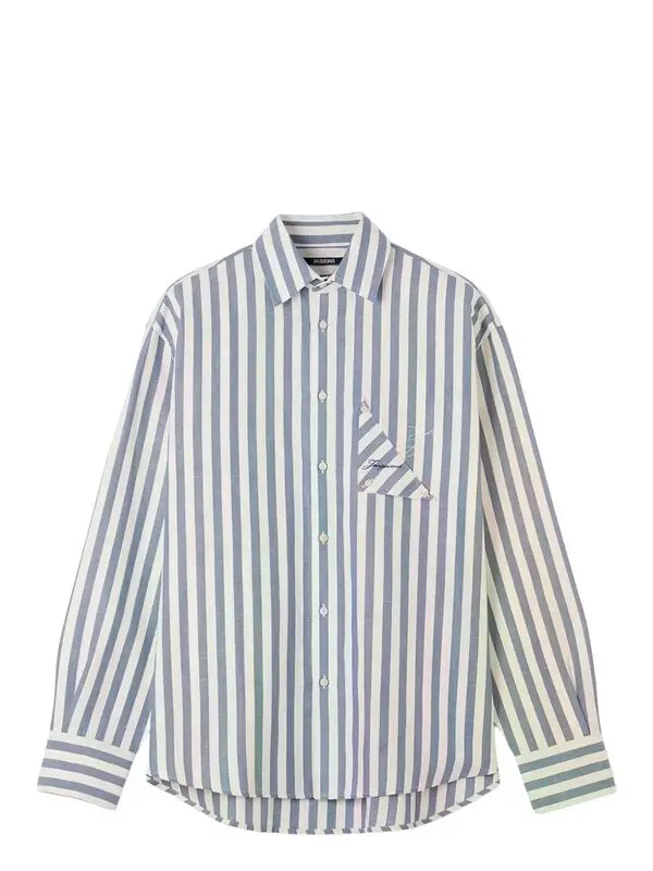 Jacquemus La Chemise Voilier Vertical-stripe Logo-embroidered Shirt - Blue