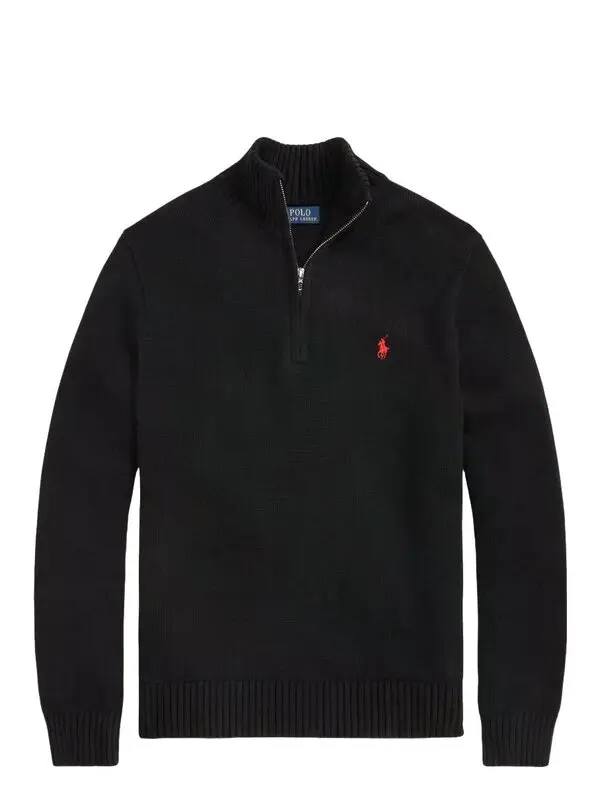 Polo Ralph Lauren Quarter-zip Logo Embroidered Sweater - Black