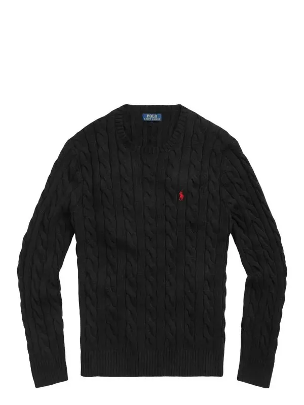 Polo Ralph Lauren Cable-knit Crewneck Sweater With Embroidered Pony - Black