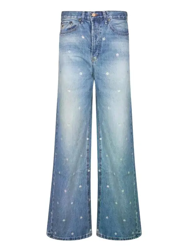 LOIS Crystal-embellished Floral Motif Jeans - Blue