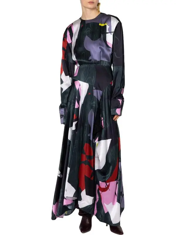 ROKSANDA Astrid Printed Asymmetric Satin Dress - Peacock