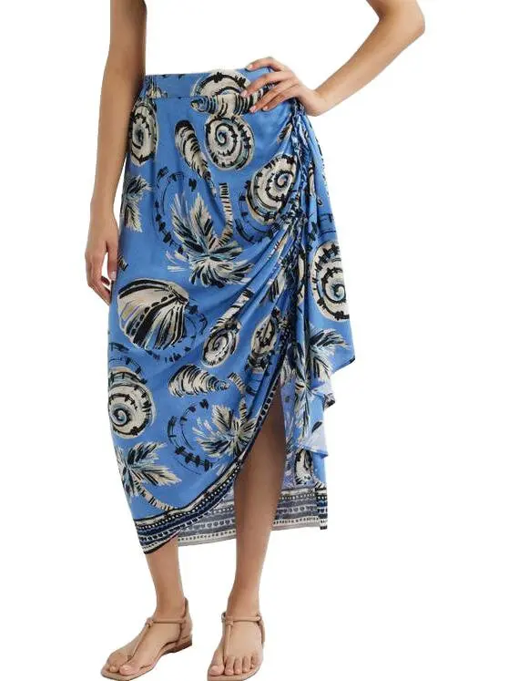 CITY BLUES Faux Wrap Midi Skirt - Ocean Multi