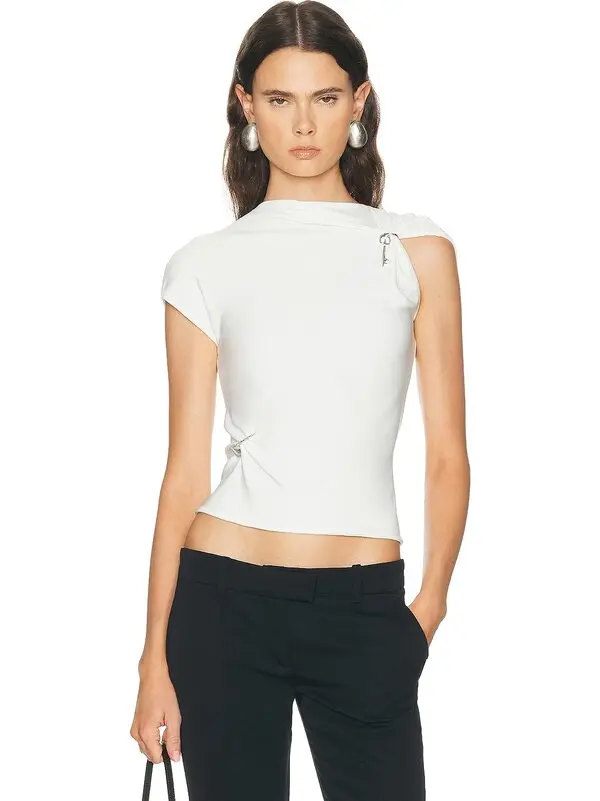 GRACE LING Relic Charms Mock Neck Top - White