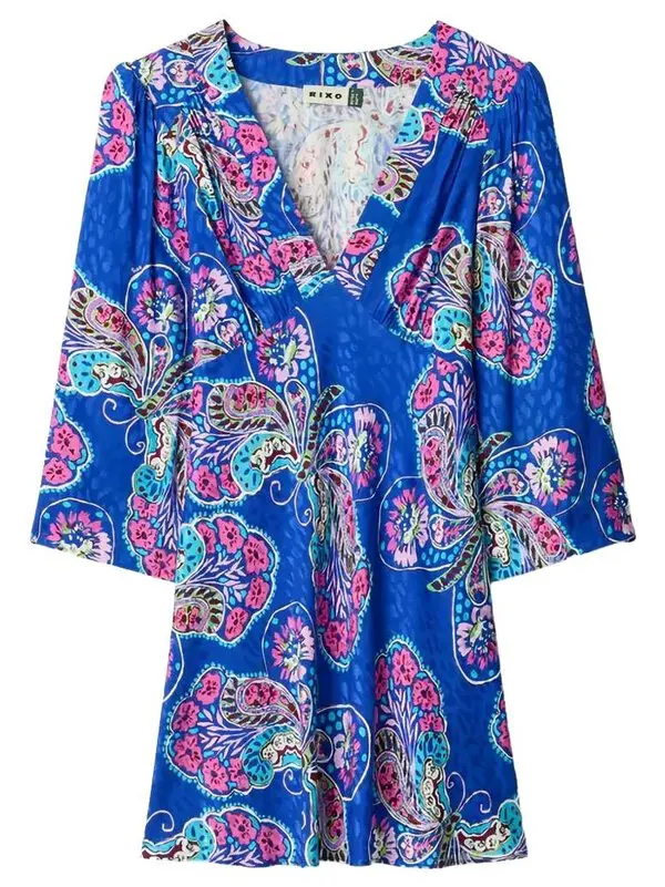 Rixo Butterfly Print Jacquard Dress - Blue
