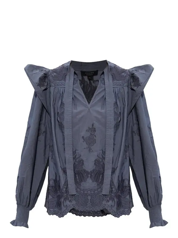 ALLSAINTS Nisa Embroidered Cotton Top - Navy Blue