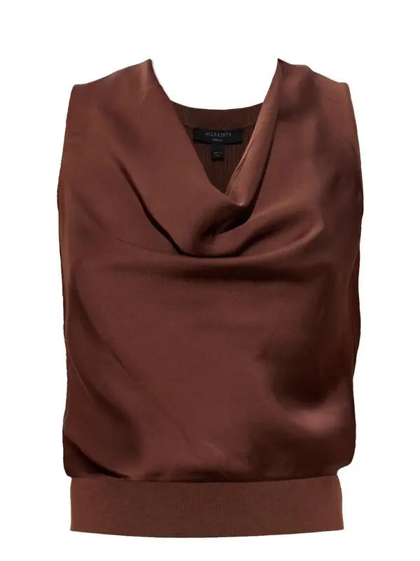ALLSAINTS Zoey Cowl Neck Cropped Top - Brown