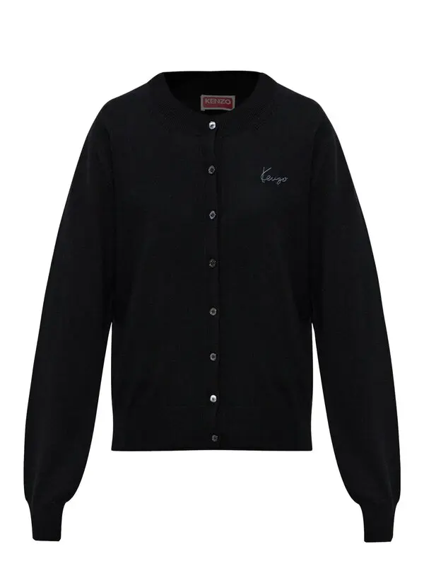 Kenzo Embroidered Logo Wool Cardigan - Black