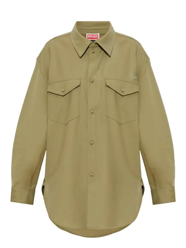 Kenzo Wool Shirt With Embroidered Logo - Green
