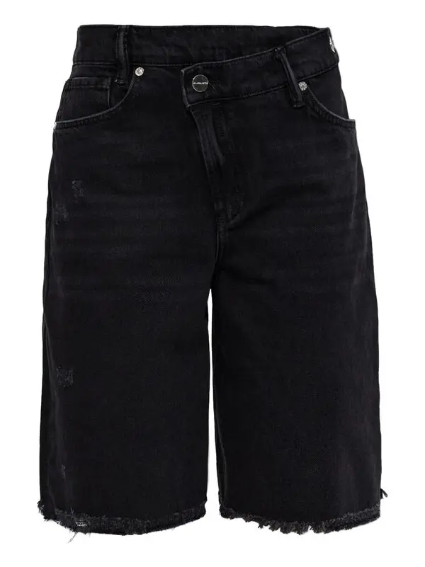 ALLSAINTS Aki' Denim Bermuda Shorts With Frayed Hem - Black