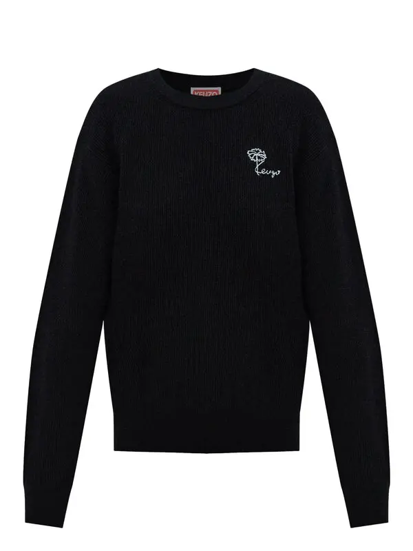 Kenzo Knit Sweater With Embroidered Logo - Black