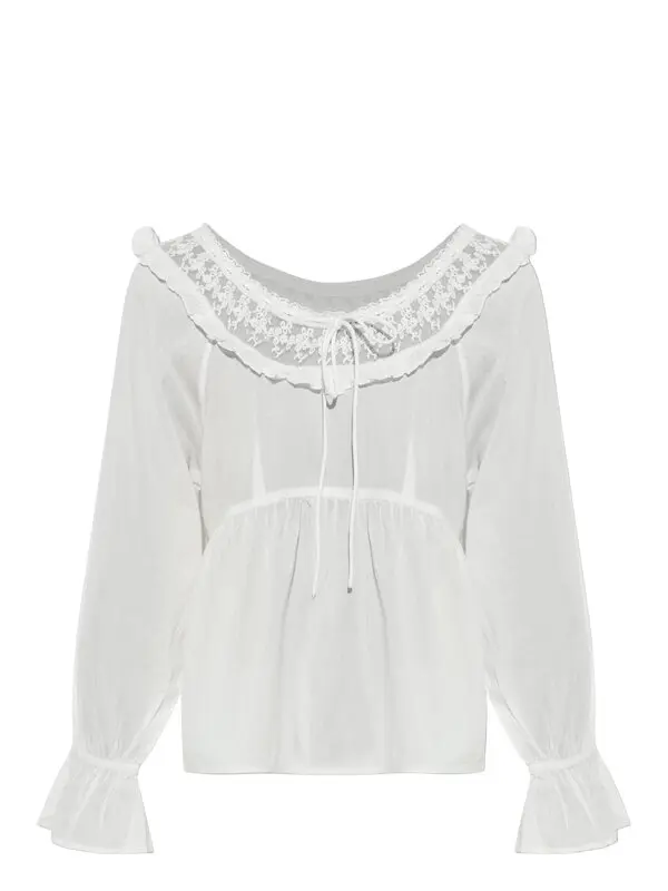 Posse Danielle" Top With Embroidered Lace Collar - White
