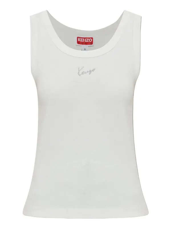 Kenzo Cotton Knit Tank Top With Embroidered Logo - White