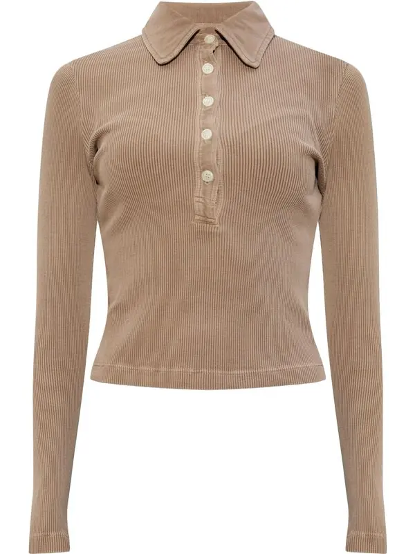 Citizens Of Humanity Brea 60's' Ribbed Cotton Lyocell Blend Polo - Brown