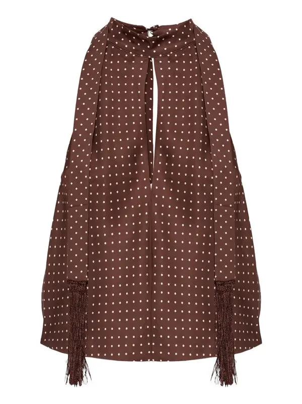 Posse Phoebe Sleeveless Polka Dot Tencel Top With Tassel Ties - Brown
