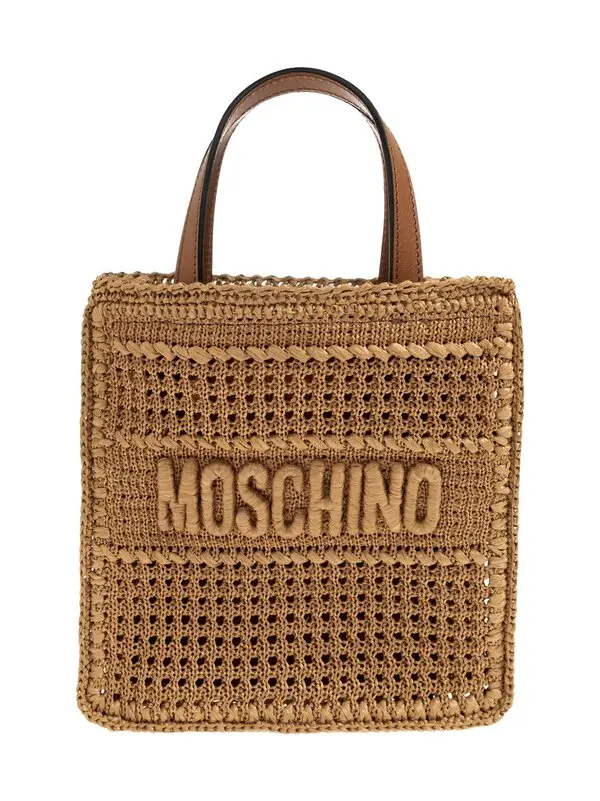Moschino Raffia Mini Bag With Embossed Logo - Beige