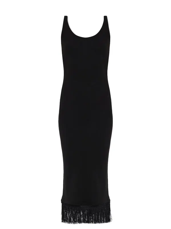 Posse Bianca" Maxi Dress With Fringe Detail - Black