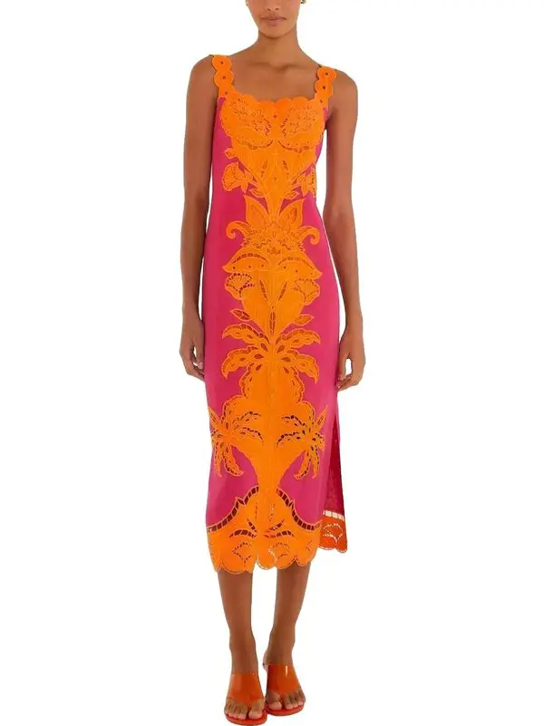 Farm Rio Embroidered Cut-out Dress - Pink