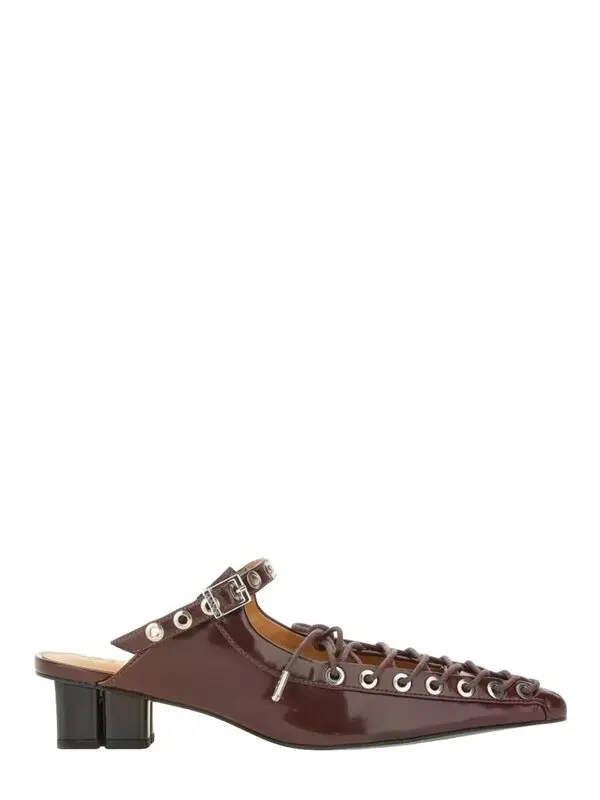 GANNI Lace-up Eyelet-embellished Mules - Red
