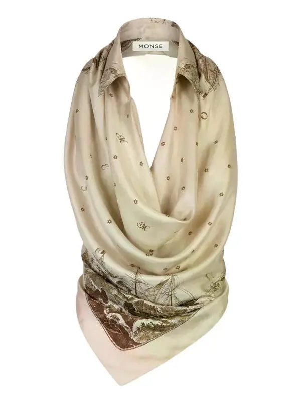 Monse Printed Silk Halterneck Blouse - Neutrals