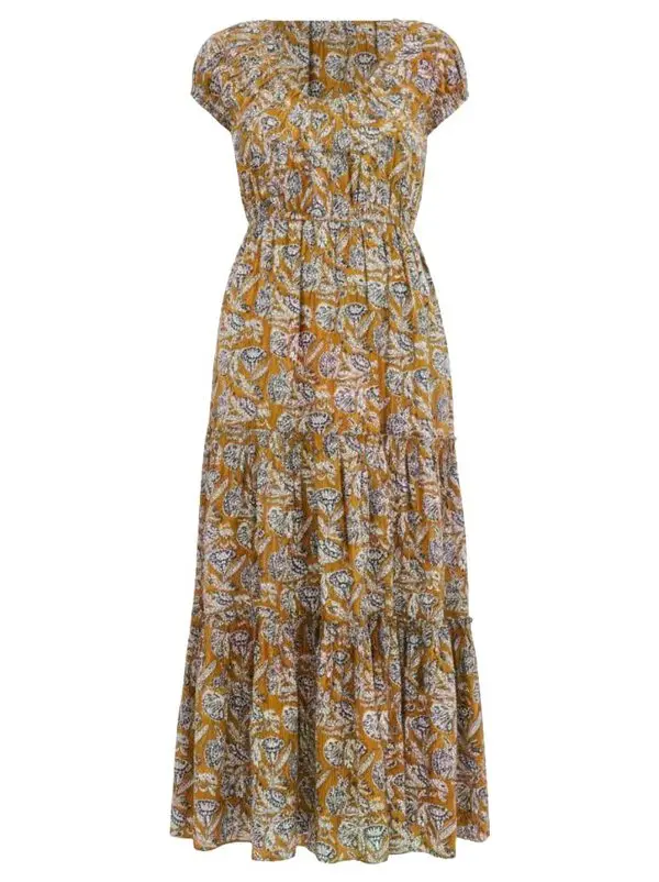 Ulla Johnson Alexi Midi Floral-print Tiered Dress - Yellow
