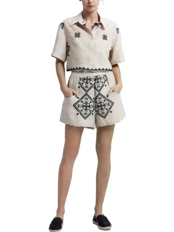 Greek Archaic Kori Embroidered Cropped Shirt - Neutrals